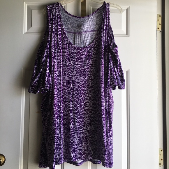 Roaman's | Tops | Cold Shoulder Purple Print Top | Poshmark